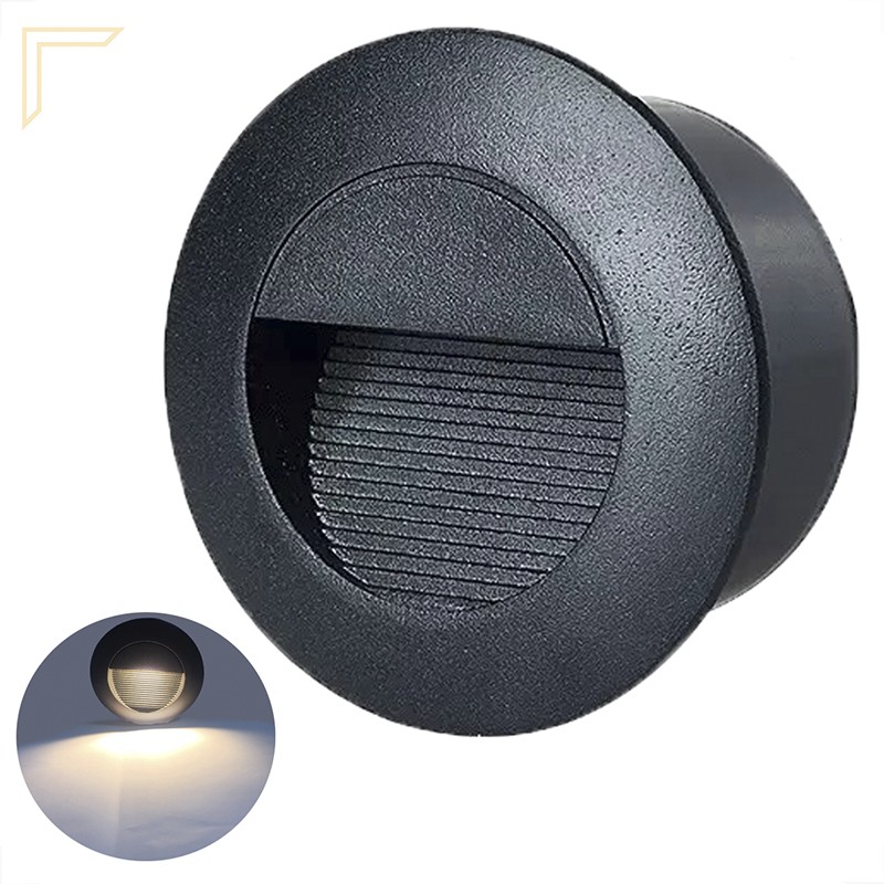 Balizador Redondo De Embutir Parede Preto Led Escada Lup74 :: Acende a Luz